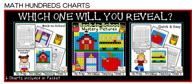 Back To School Hundreds Charts Mystery Pictures - Teaching Times 2